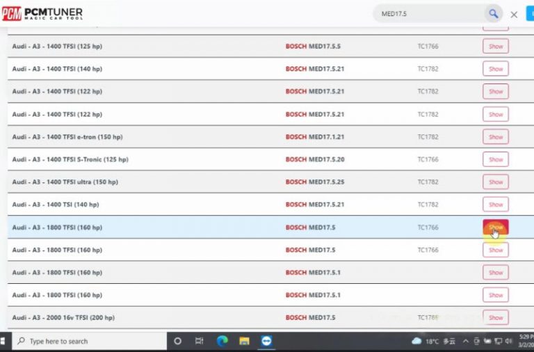 PCMtuner ECU programmer successfully read AUDI A3 Bosch MED17.5 TC1766 ...