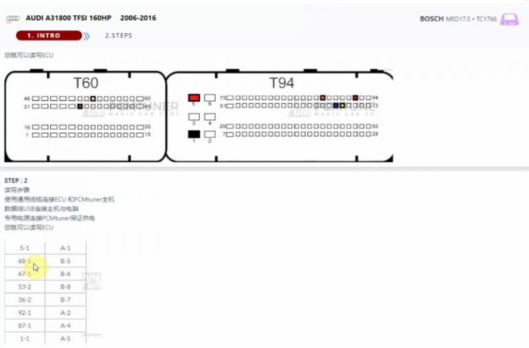PCMtuner ECU programmer successfully read AUDI A3 Bosch MED17.5 TC1766 ...